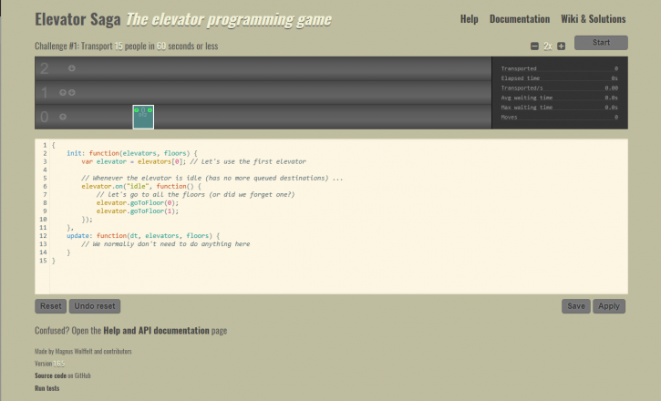 Elevator Saga The elevator programming game | 雲の巣